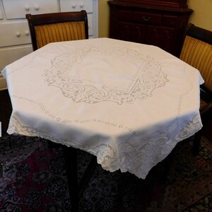Vintage Extravagantly Drawn Work Linen Tablecloths - White Almost ...