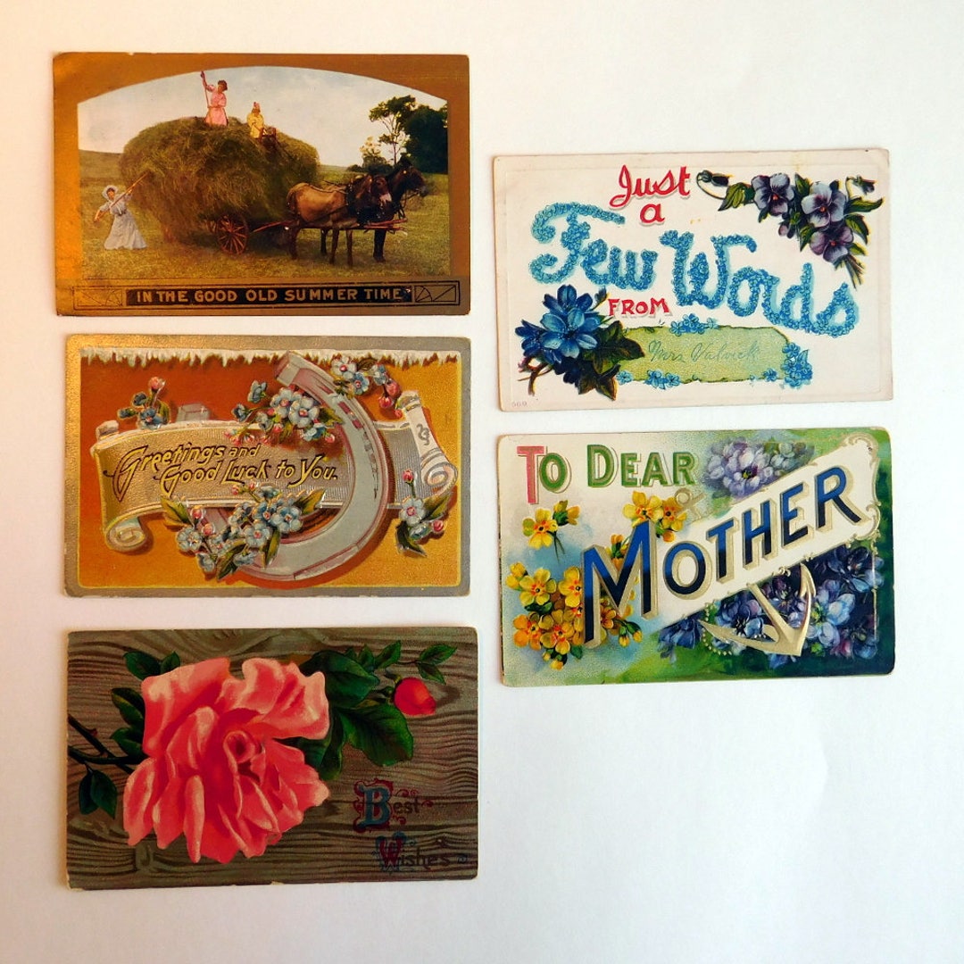 Lot of 5 Antique Vintage Greeting Postcards 1909-1911 Edwardian ...