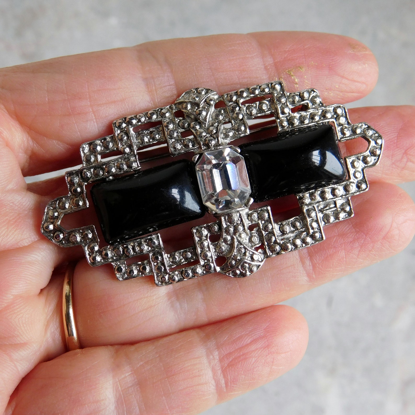 Vintage Art Deco Style Brooch Silvertone Textured Metal 1 - Etsy