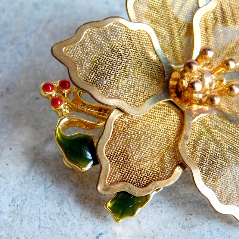 Vintage Signed KC kenneth Cole Goldtone Mesh Poinsettia | Etsy