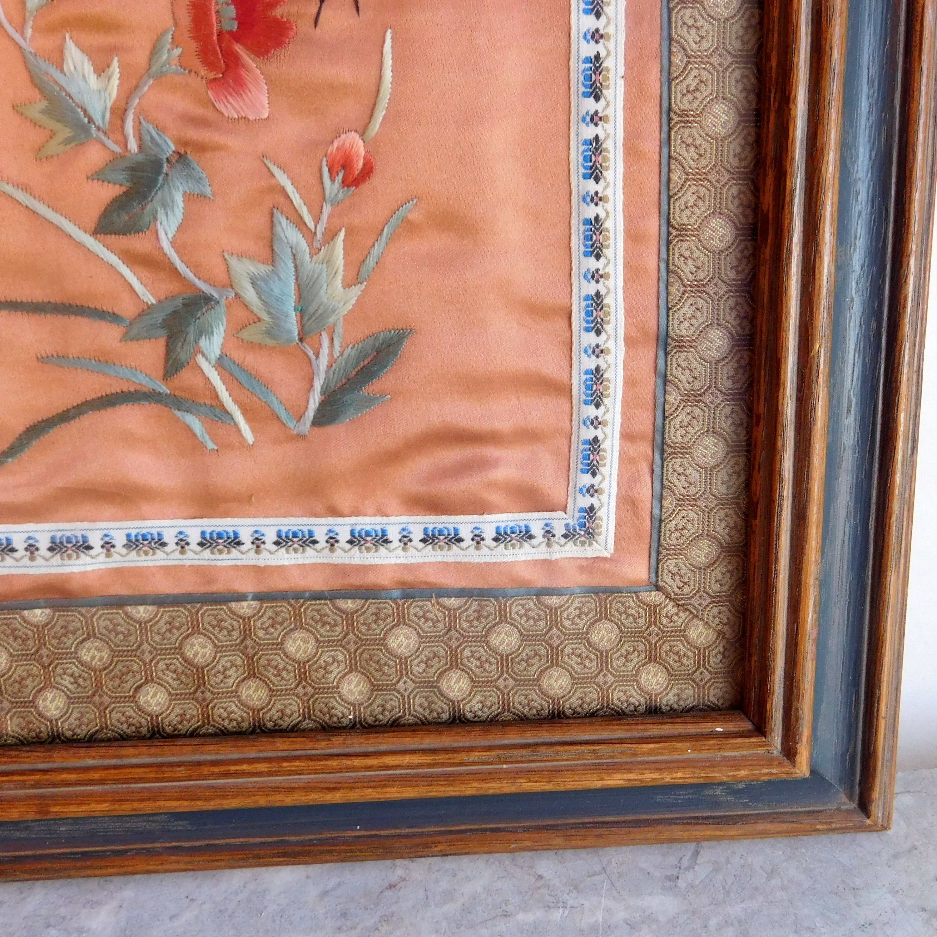 Vintage Chinese Silk Hand Embroidered Tapestry - Nice Thick Wooden ...