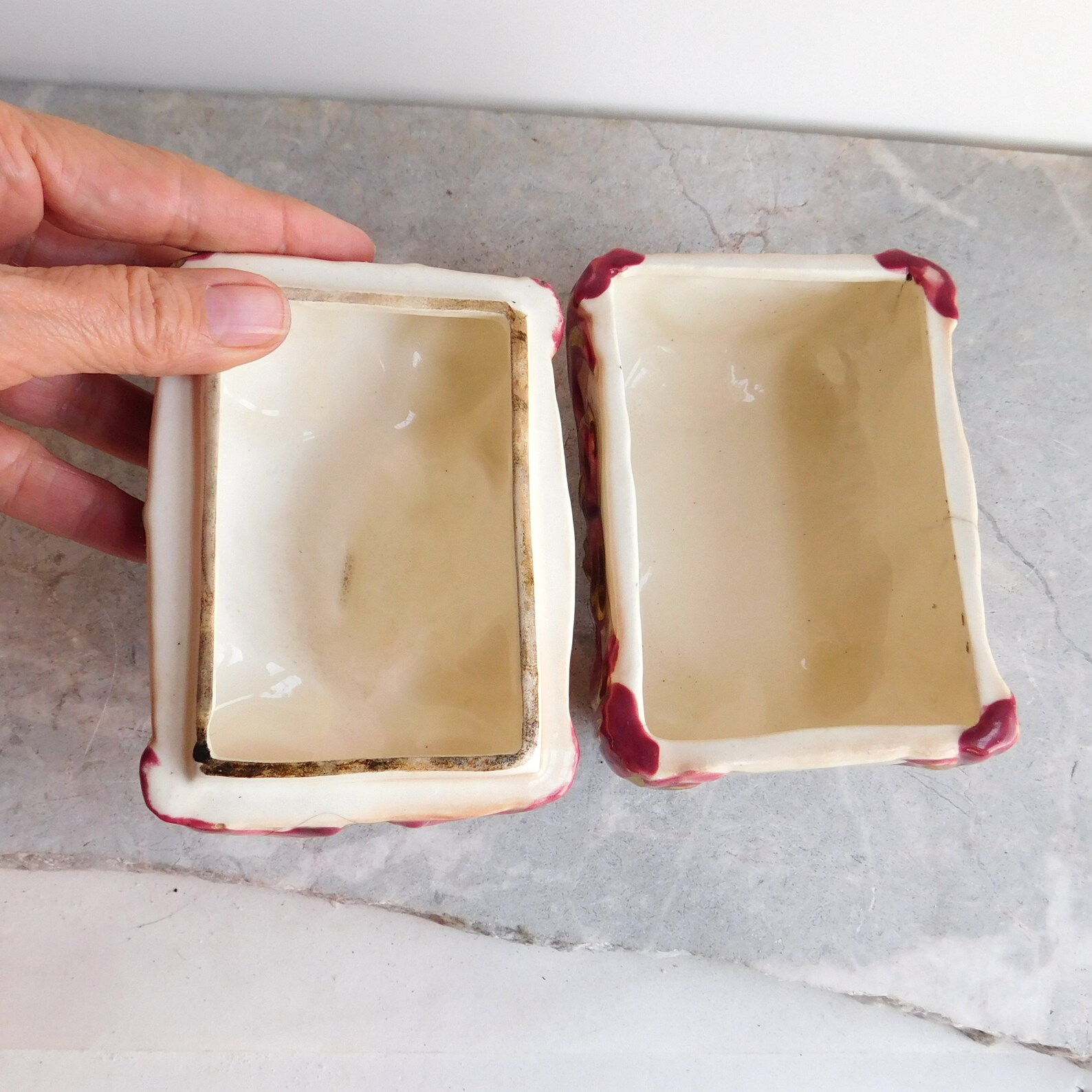 Vintage Hand-painted and Gilded Pottery Trinket Box Ornate - Etsy