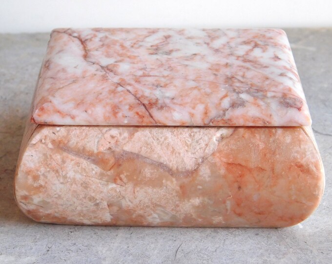 Vintage Carved Pink Marble Lidded Trinket Box - Beautifully Veined ...