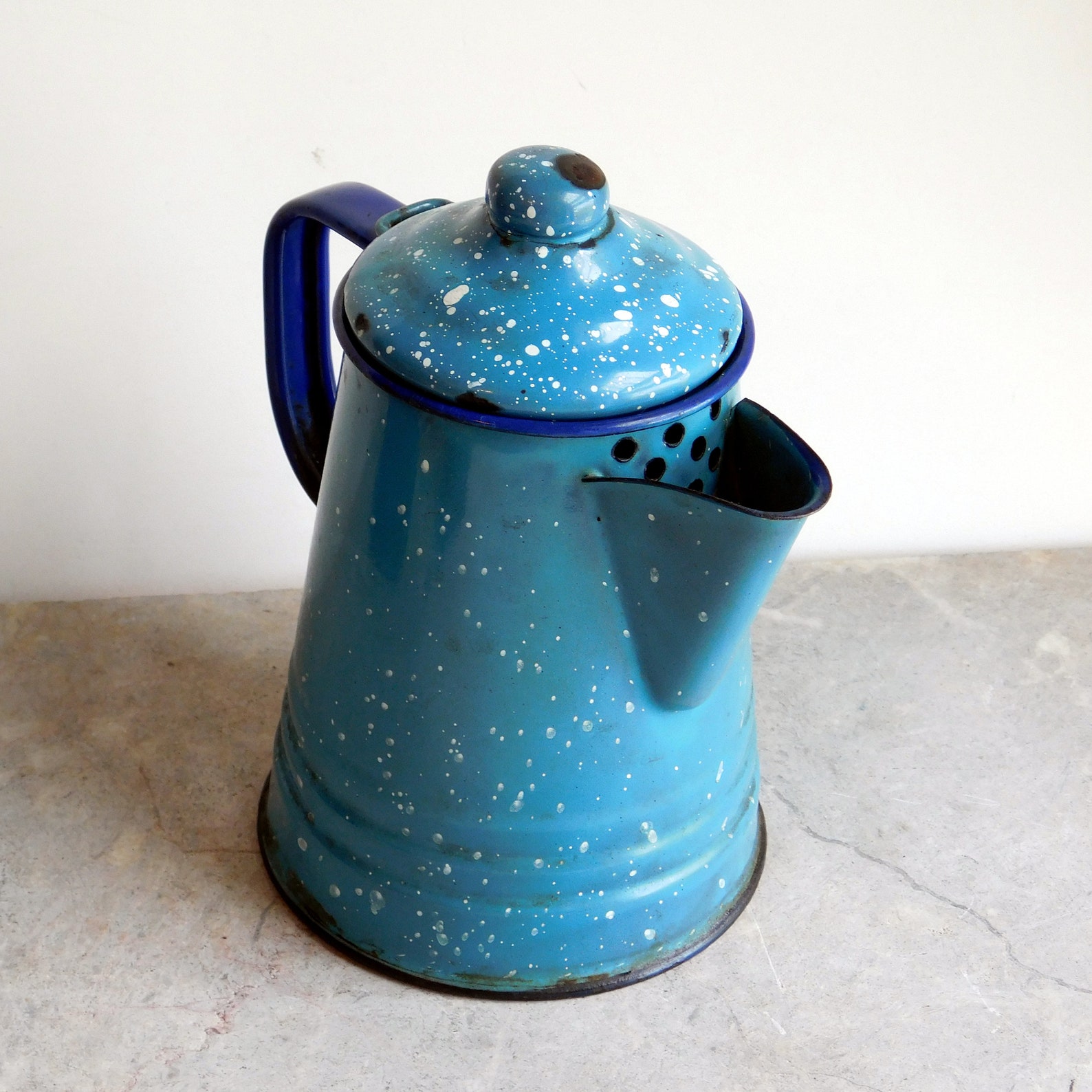 Vintage Light Blue Graniteware Small Coffee Pot Speckled - Etsy