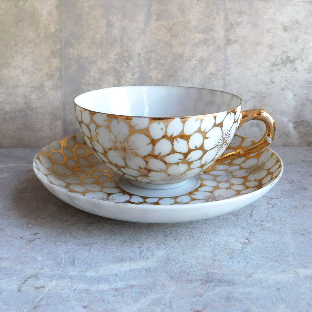 Vintage to Antique Fine Bone China Cup and Saucer Set - Gold Gilt Hand ...