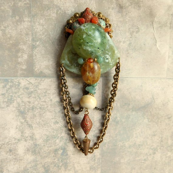 Vintage Highly Unusual Artisan Made Assemblage Brooch… - Gem