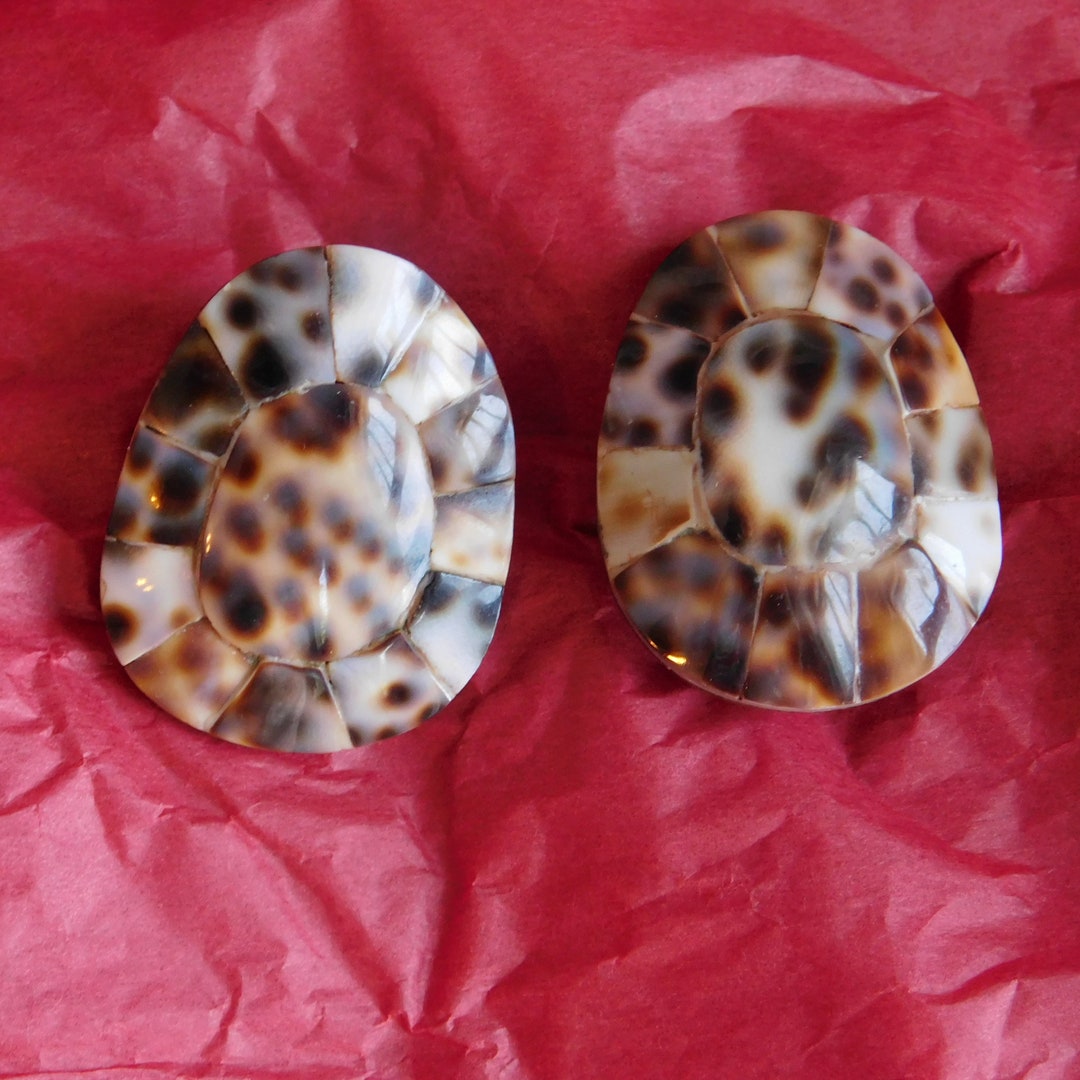 Vintage Tiger Cowrie Shell Clip-on Earrings Spotted Shell Mosaic ...