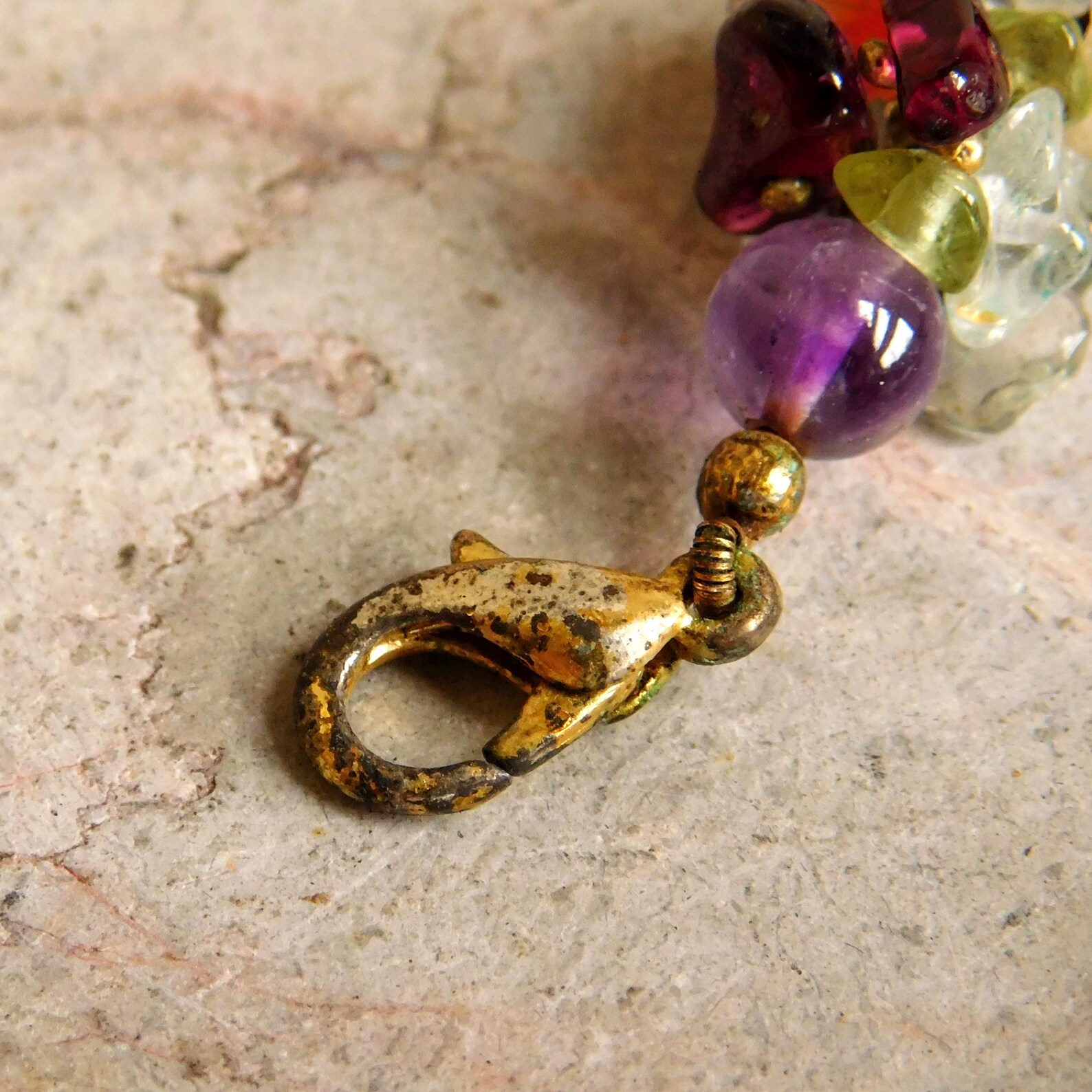 Vintage Multi-gemstone Chip Rope Necklace - Citrine, Peridot, Garnet ...