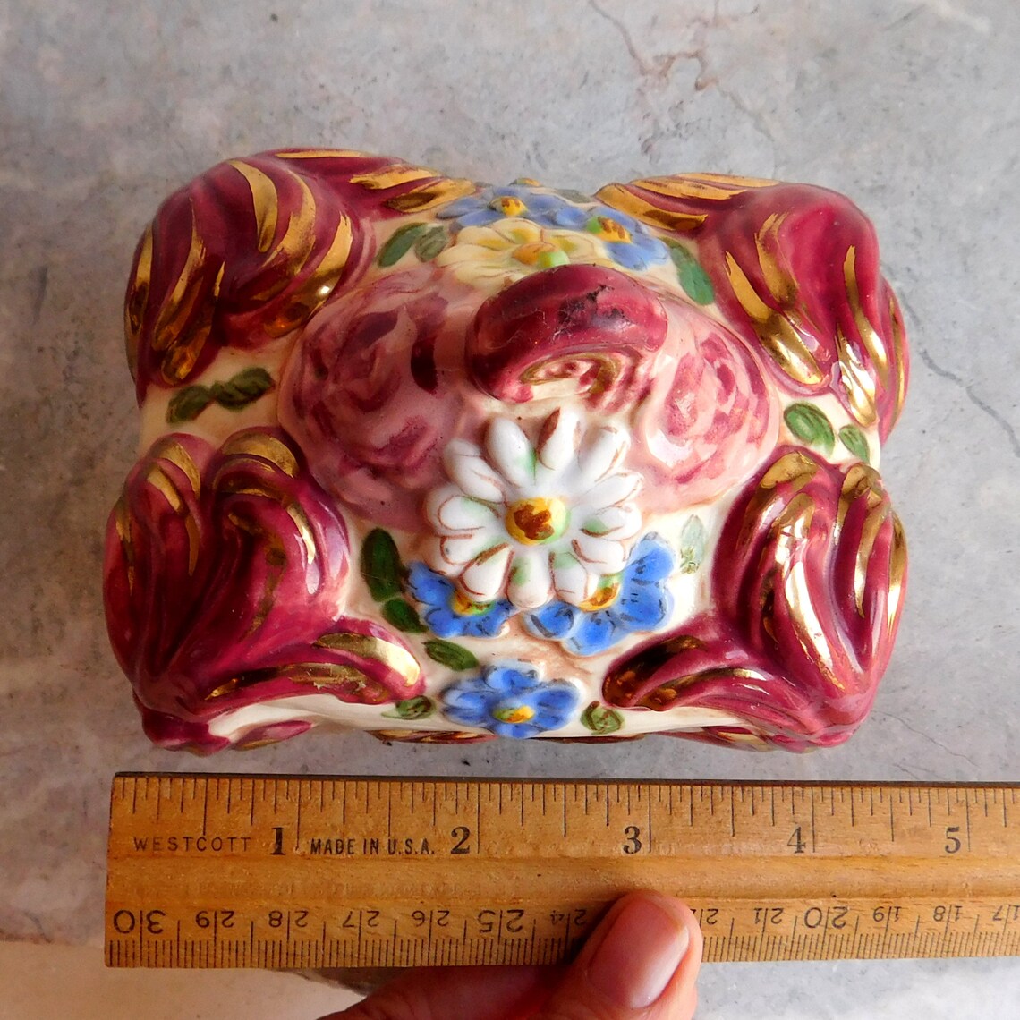 Vintage Hand-painted and Gilded Pottery Trinket Box Ornate - Etsy