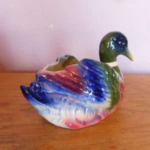 Vintage Ceramic Mallard Duck Planter - Colorful Small Pottery Bird ...
