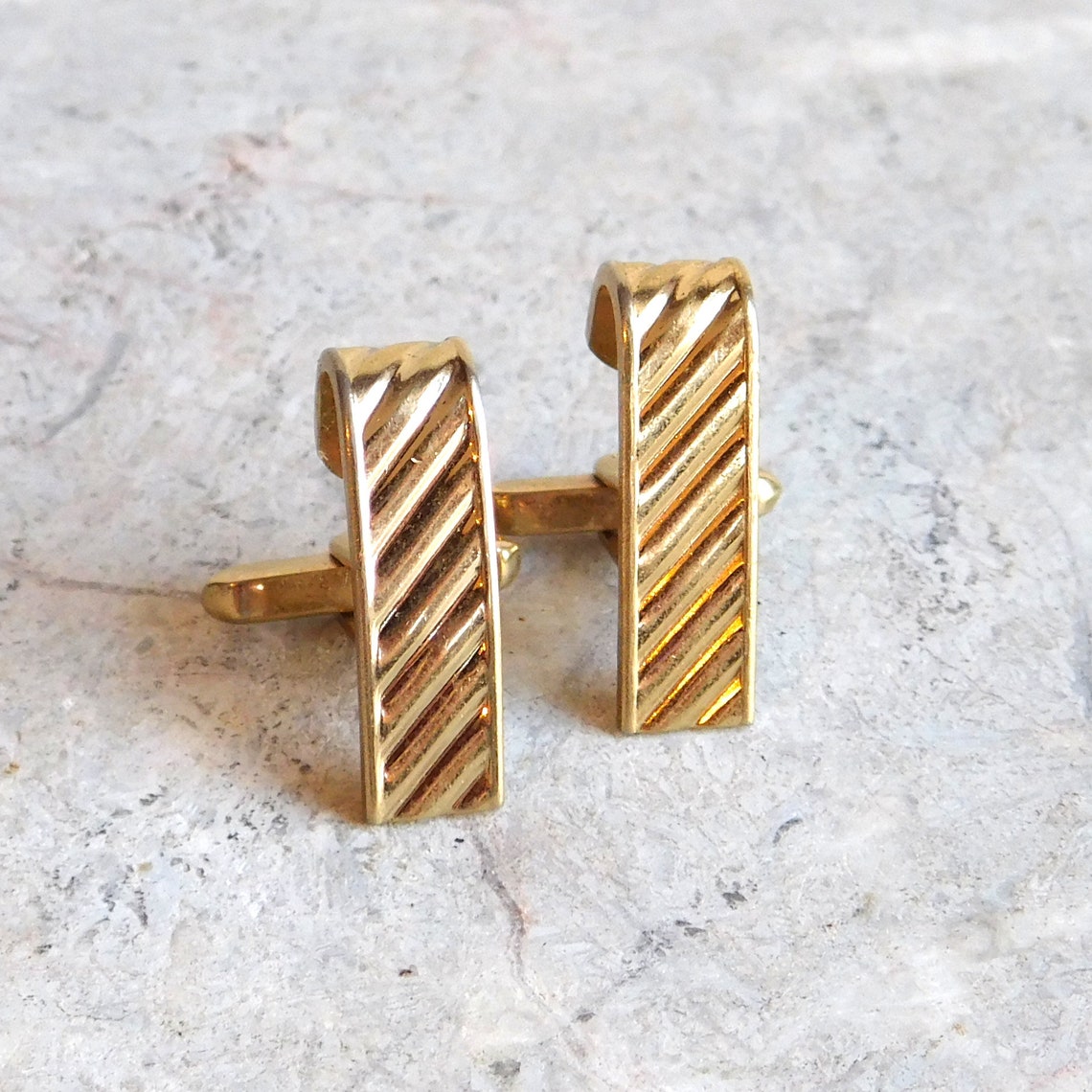 Vintage Hickok USA Goldtone Cuff Links Diagonal Stripes on - Etsy