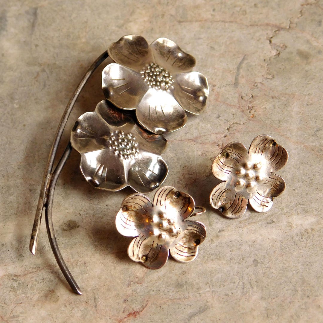Vintage Stuart Nye Sterling Silver Double Rose Brooch & Complementary ...