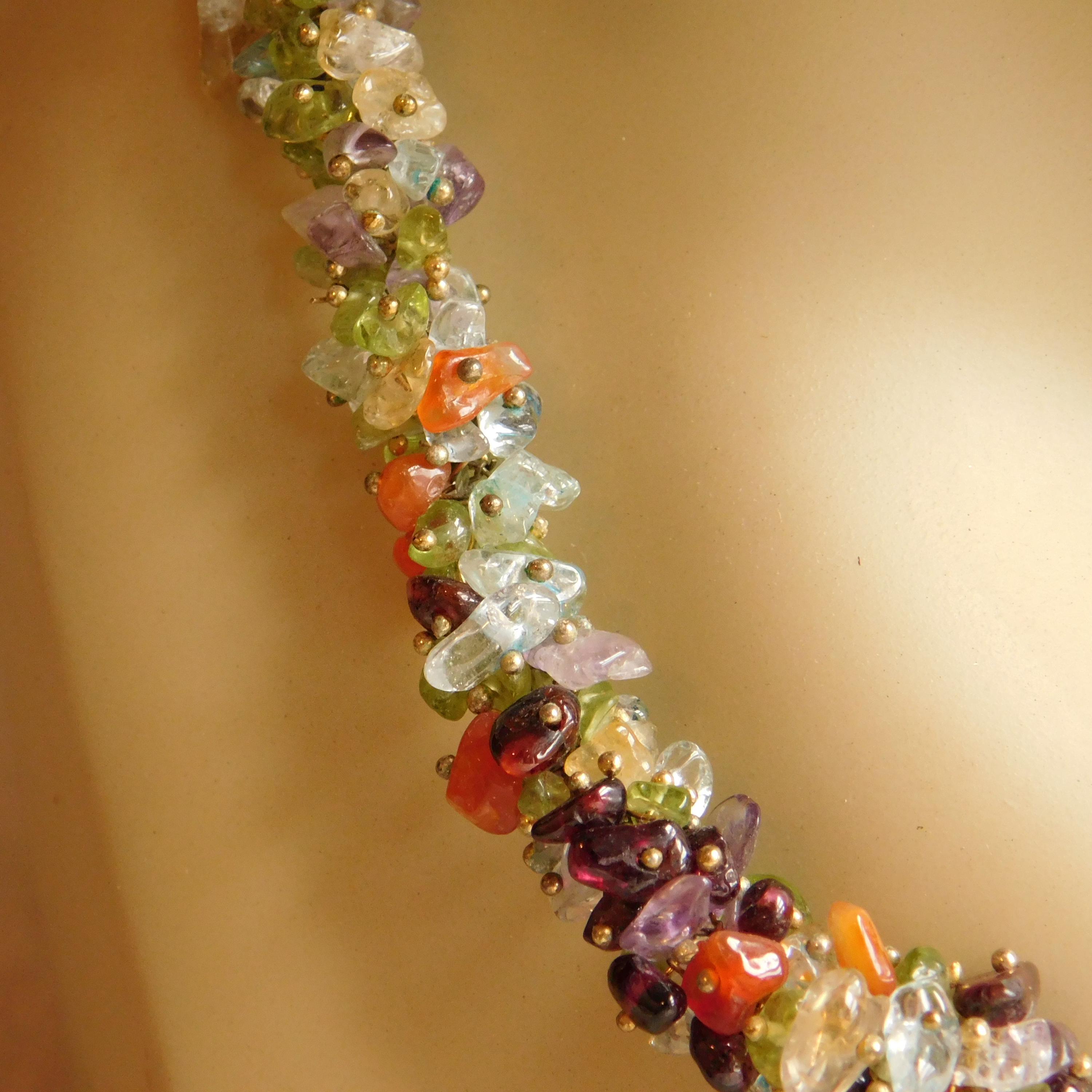 Vintage Multi-gemstone Chip Rope Necklace - Citrine, Peridot, Garnet ...
