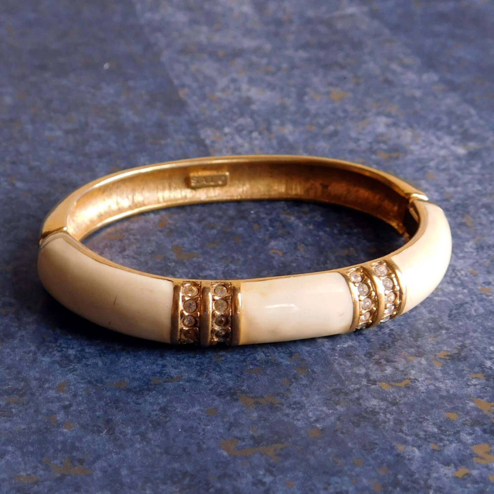 Vintage Swarovski Hinged Bangle Bracelet Off-White Enamel | Etsy