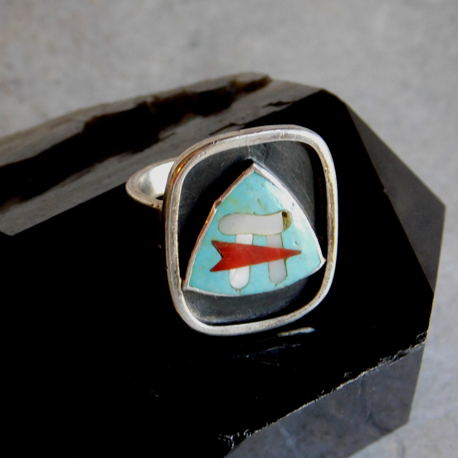 Vintage Native American Style Sterling Silver Ring W/ Inlaid - Etsy