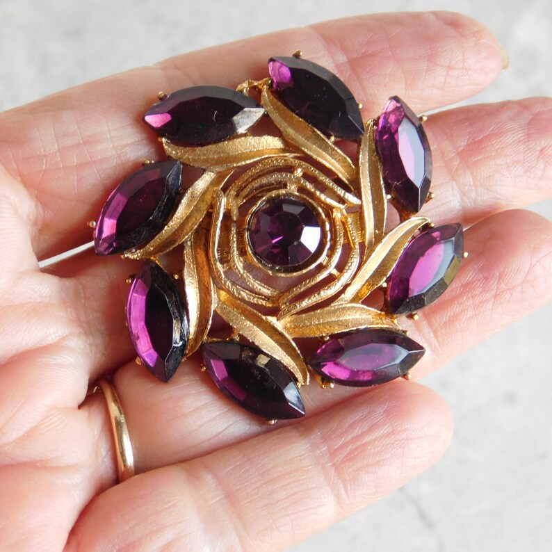 Vintage Large 1960s Rhinestone Brooch Faux Amethyst Faceted - Etsy