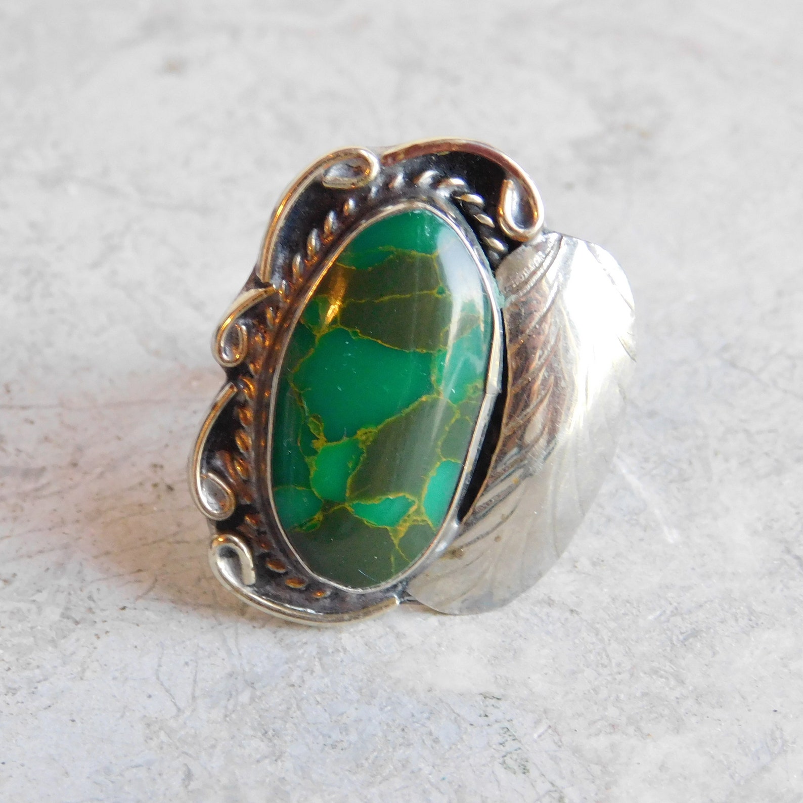 Vintage Native American Green Turquoise Sterling Silver Ring | Etsy