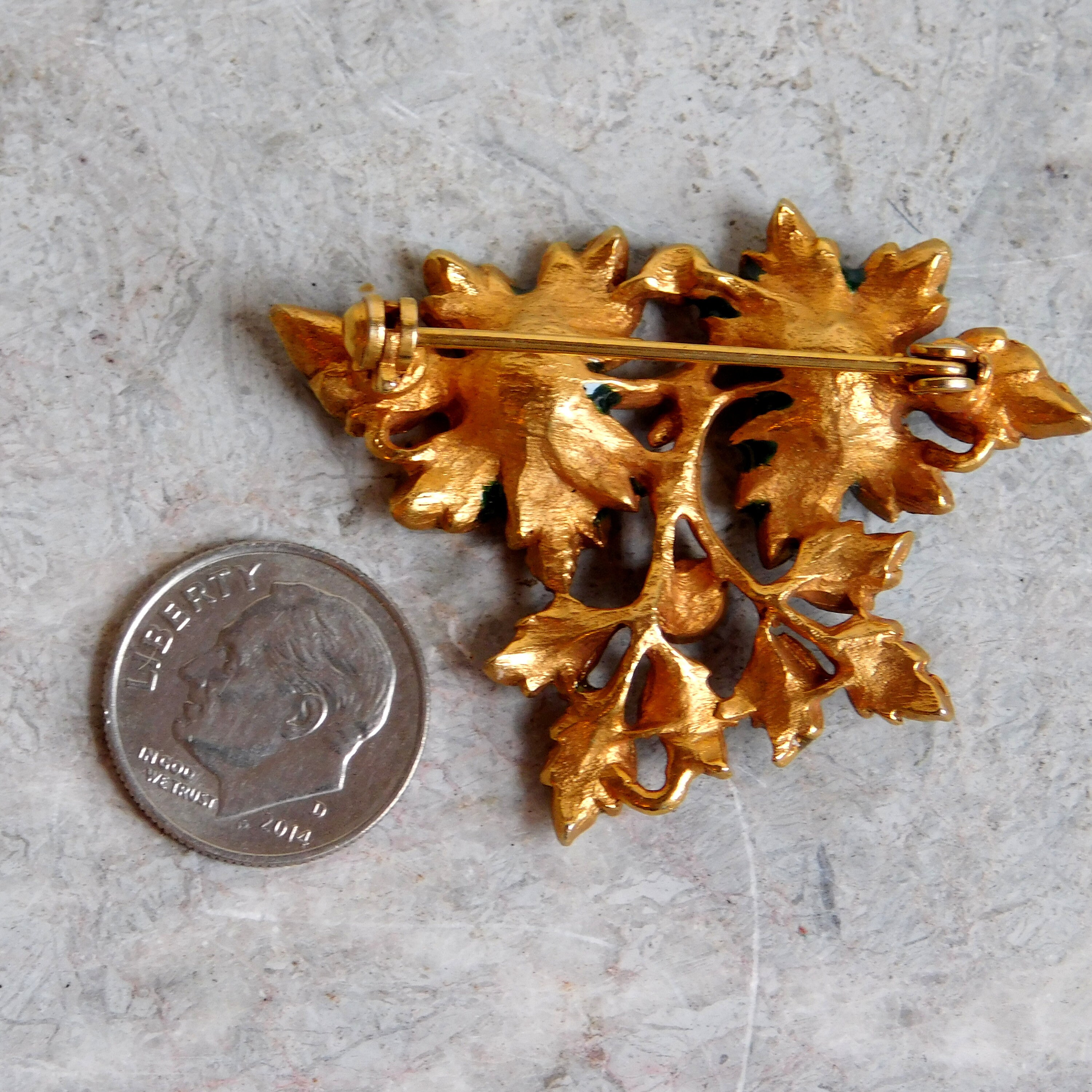 Vintage Oak Leaf Enamel Brooch With Gold Rhinestones - Etsy