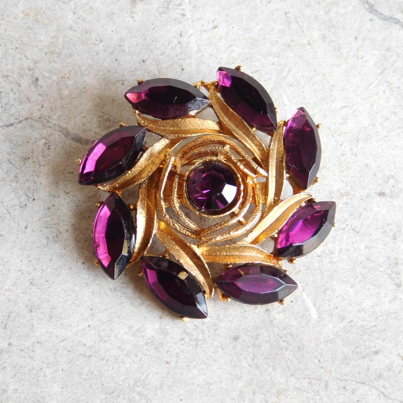 Vintage Large 1960s Rhinestone Brooch Faux Amethyst Faceted - Etsy