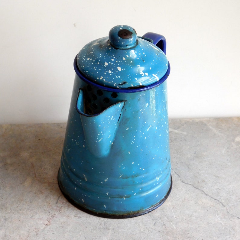 Vintage Light Blue Graniteware Small Coffee Pot Speckled - Etsy
