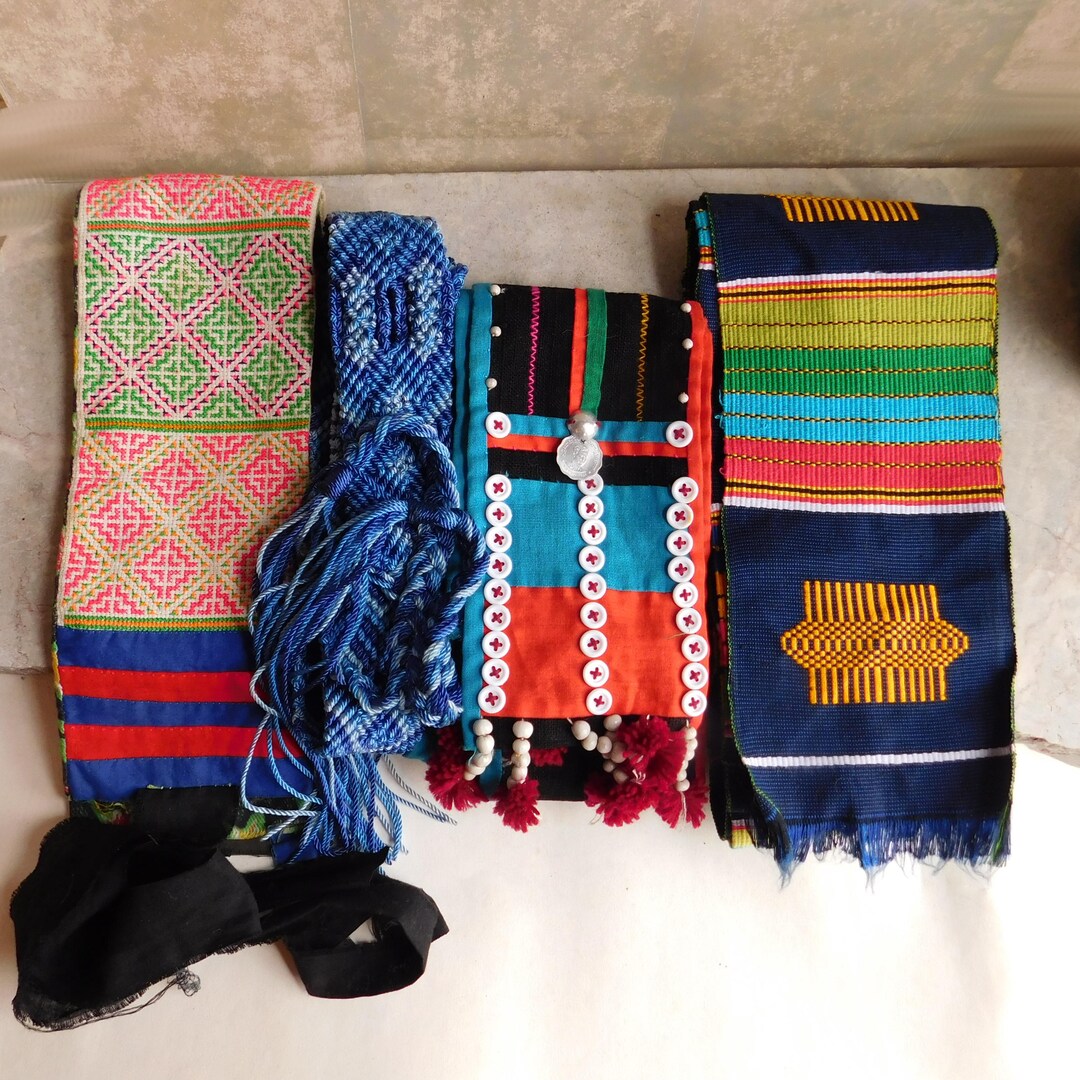 4 Vintage Exotic Boho Belts - Andean From Peru - Thailand Patchwork ...