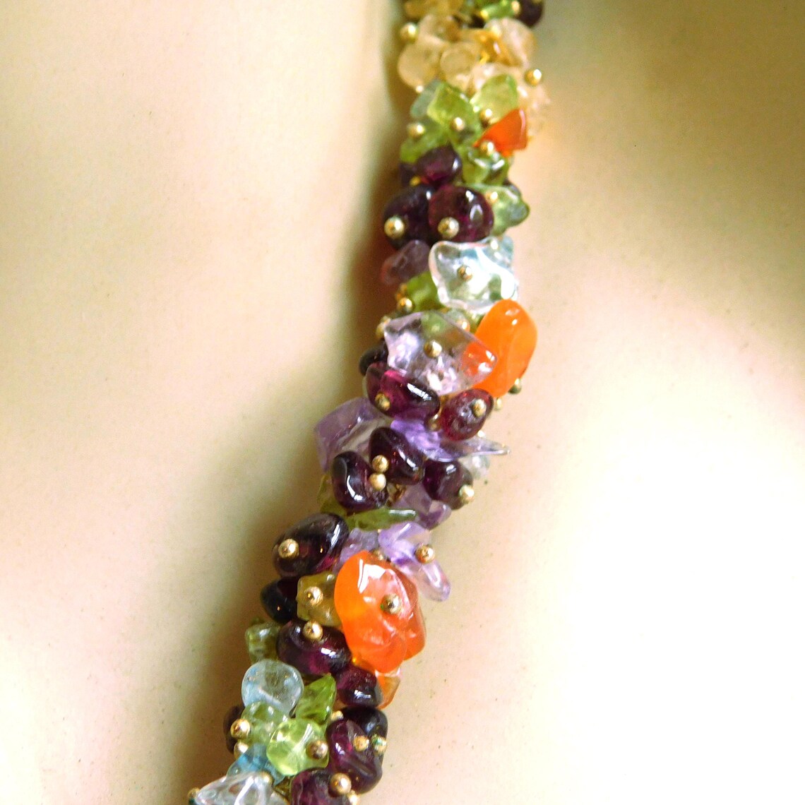 Vintage Multi-gemstone Chip Rope Necklace - Citrine, Peridot, Garnet ...