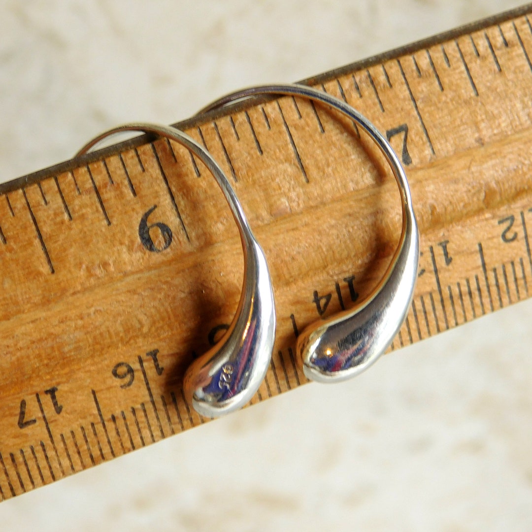Vintage Sterling Silver Teardrop Hoop Earrings Wire Loop Earrings for ...
