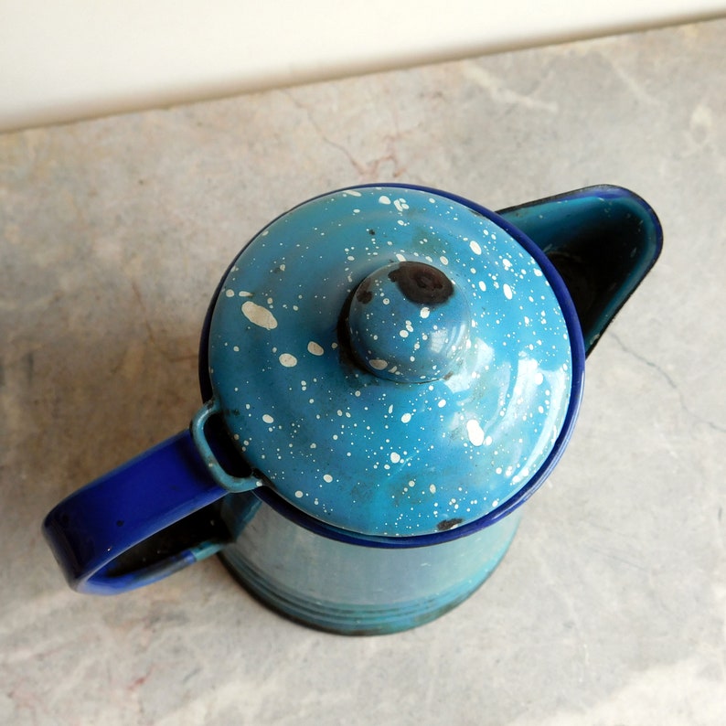 Vintage Light Blue Graniteware Small Coffee Pot Speckled - Etsy