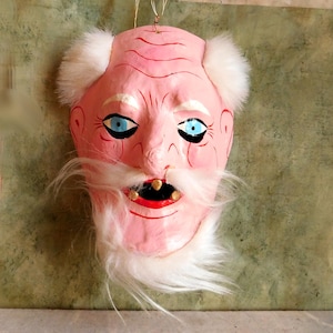 Vintage Mexican Folk Art Paper Mache Dance Mask - Old Man Snaggletooth ...