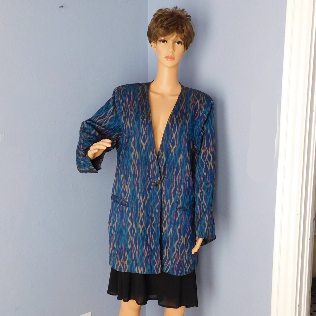 Vintage Silk Ikat Print Oversize Jacket 1980s - Tailored, Lined - Nogo ...