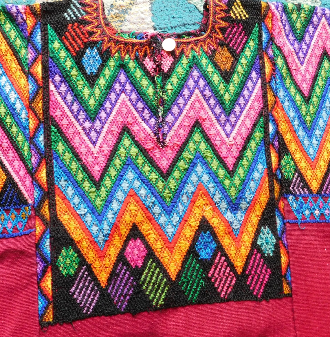 Vintage Guatemala Hand-woven Embroidered Huipil Shirt - Lavish Rainbow ...