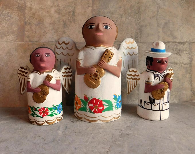 Vintage Mexican Terra Cotta Pottery Folk Art Angel Musicians - Set of 3 ...