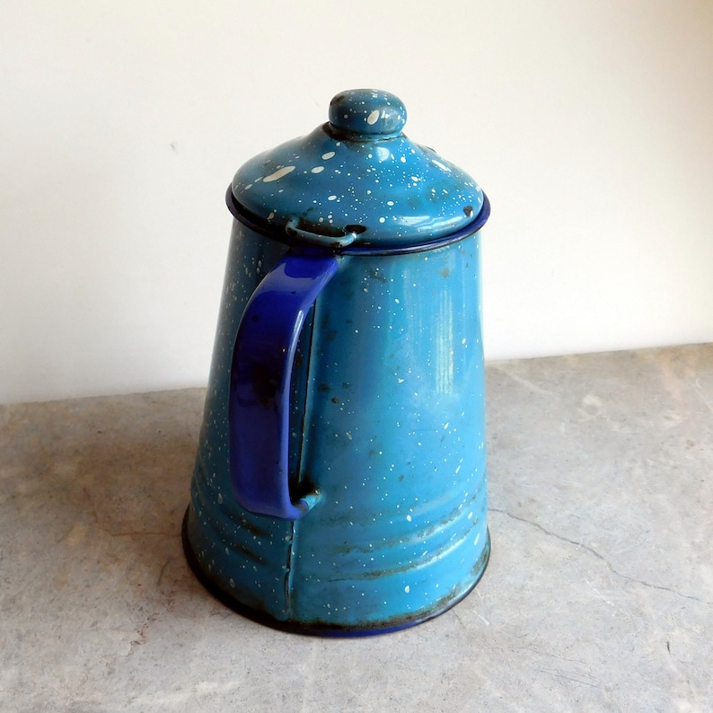 Vintage Light Blue Graniteware Small Coffee Pot Speckled - Etsy