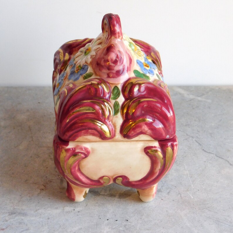 Vintage Hand-painted and Gilded Pottery Trinket Box Ornate - Etsy