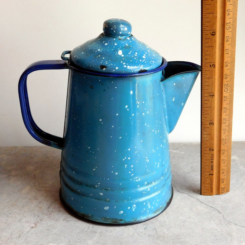 Vintage Light Blue Graniteware Small Coffee Pot Speckled - Etsy