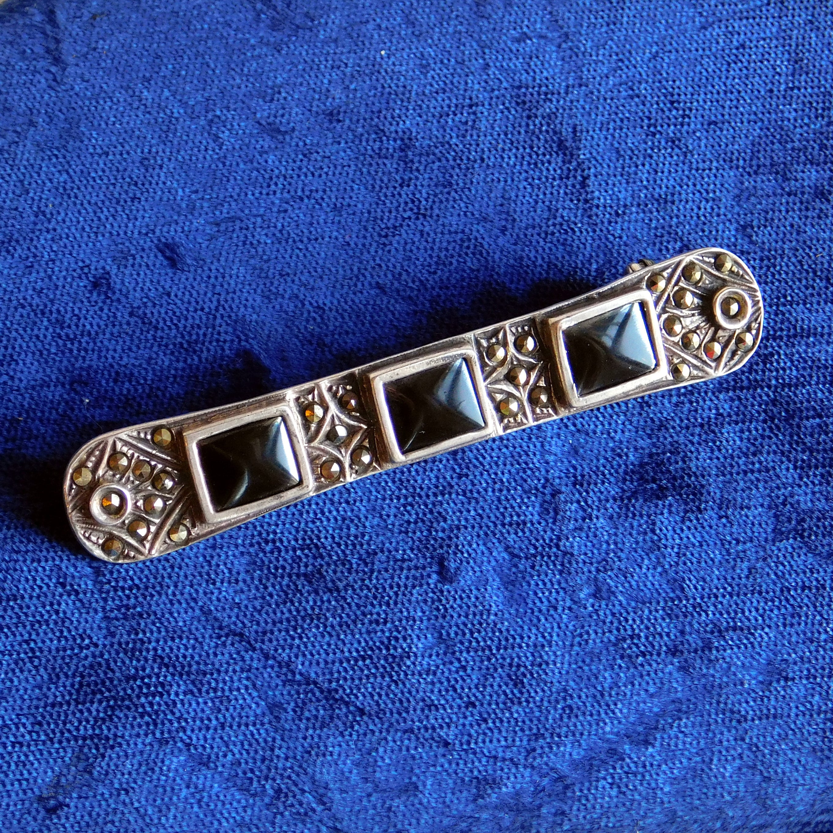 Vintage Sterling Silver Art Deco Bar Pin Onyx and Marcasites - Etsy