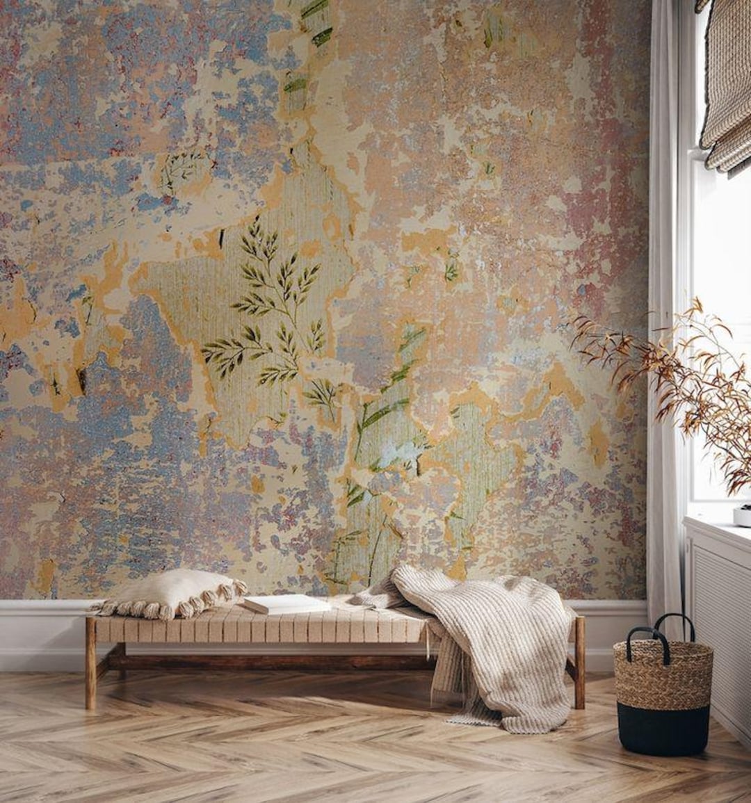 Distressed Faded Wallpaper Mural, Peel and Stick, Non Woven, Rustic ...