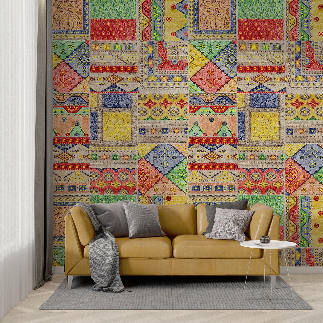 Bohemian Ethnic Patchwork Peel and Stick Wallpaper, Nonwoven Mural ...