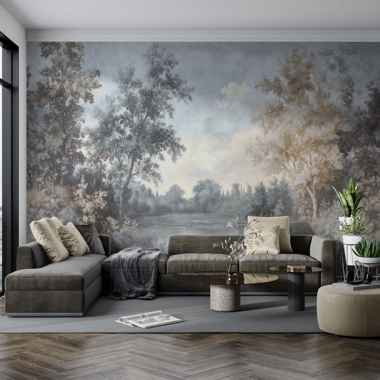Vintage Landscape Wallpaper Trees, Birds, and Serene Outdoor Scene Wall ...