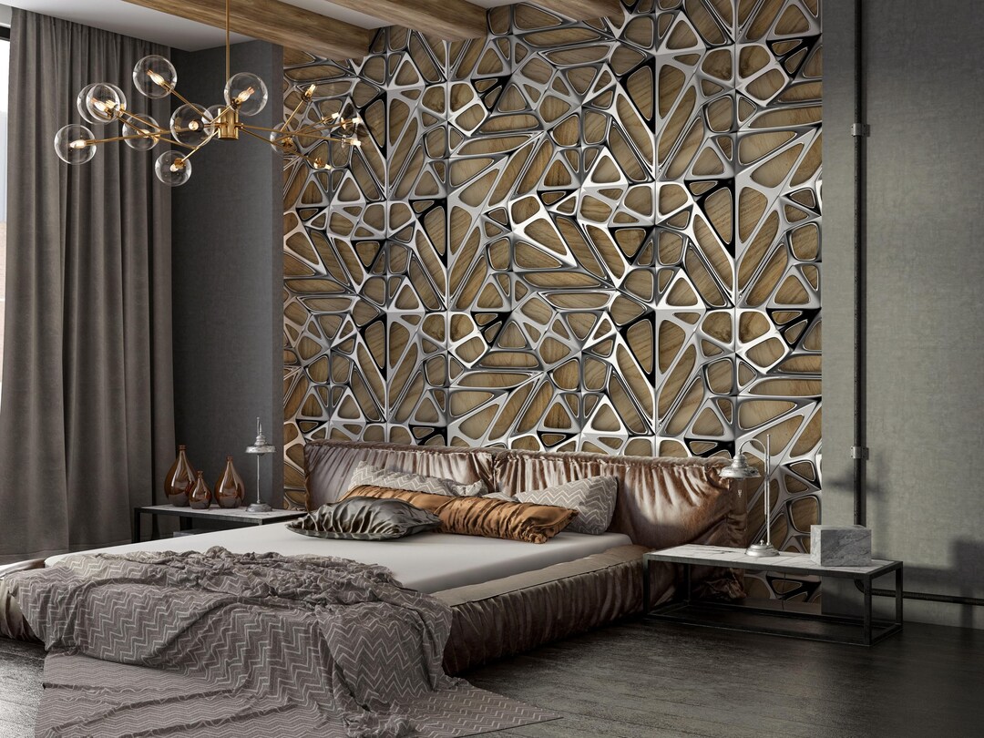 Silver Geometric Wallpaper: Embossed Peel and Stick, Wall Mural, Modern ...
