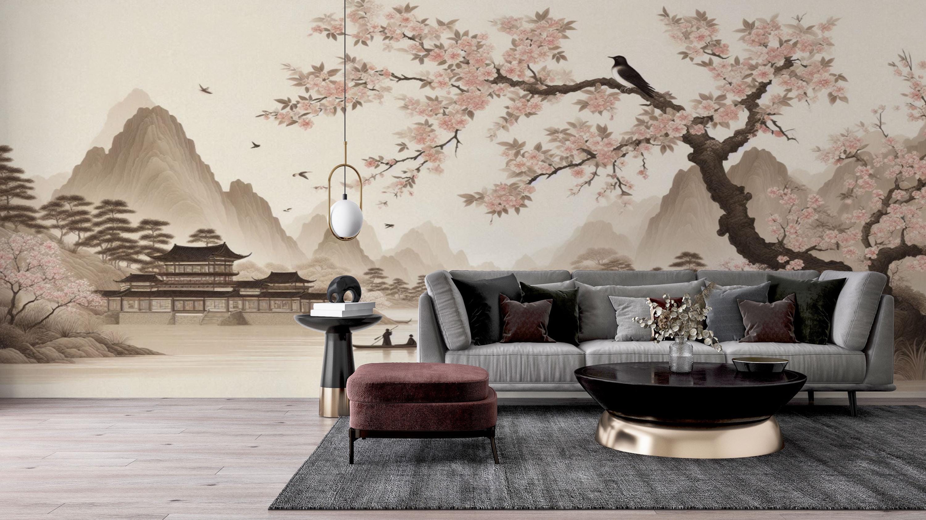 Chinoiserie Wallpaper, Japanese Wall Mural, Japanese Art Watercolor ...