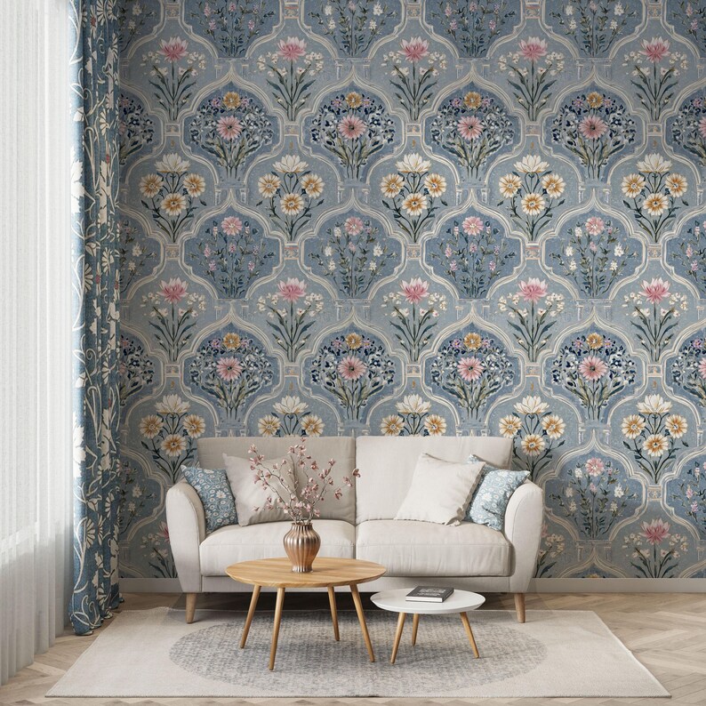 Damask Floral Peel and Stick Wallpaper, Arched Flower Wall Mural ...