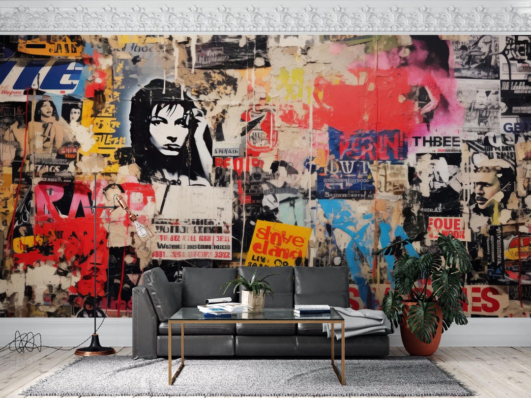 Newspaper Wallpaper About Rock and Pop Stars Wall Mural Retro Vintage ...