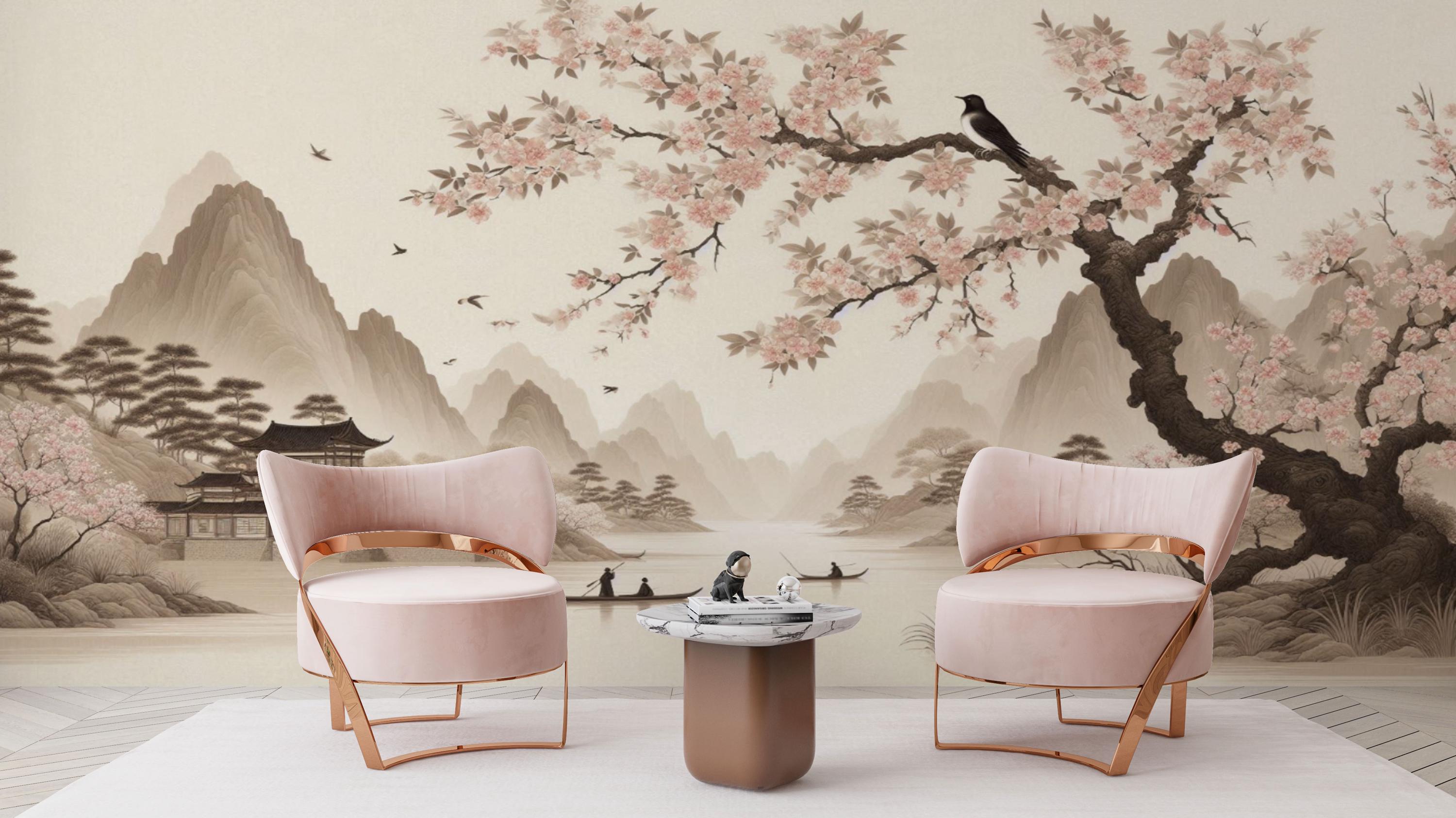 Chinoiserie Wallpaper, Japanese Wall Mural, Japanese Art Watercolor ...