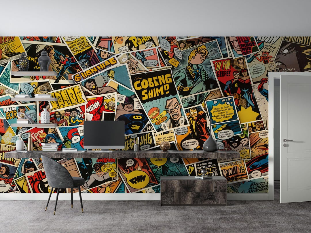 Retro Pop Art Wallpaper Original Collag Peel and Stick & Vintage Art ...