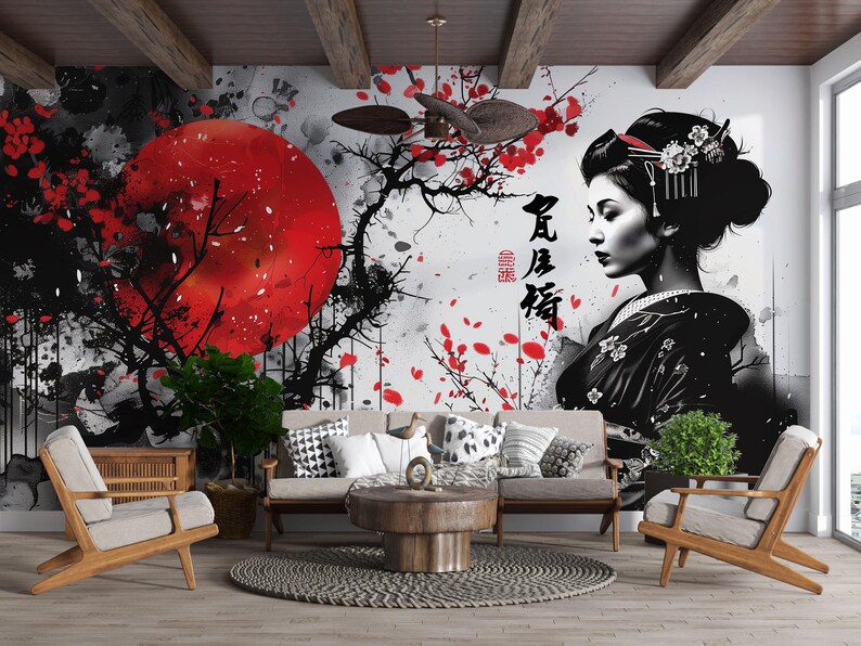 Geisha Mural: Japanese Peel and Stick Non Woven Wallpaper - Etsy