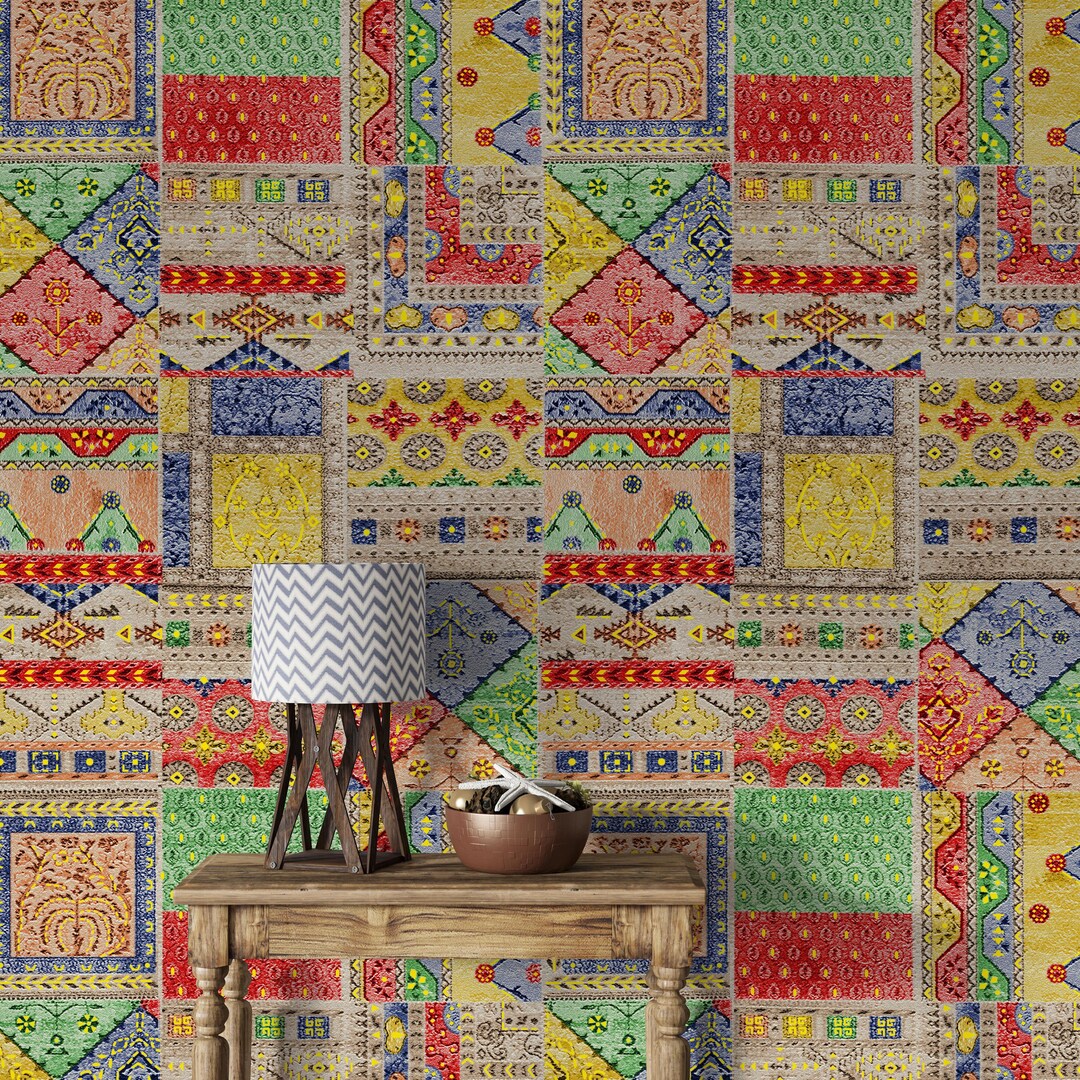 Boho Patchwork Peel and Stick Wallpaper: Ethnic Geometric Wall Mural - Etsy