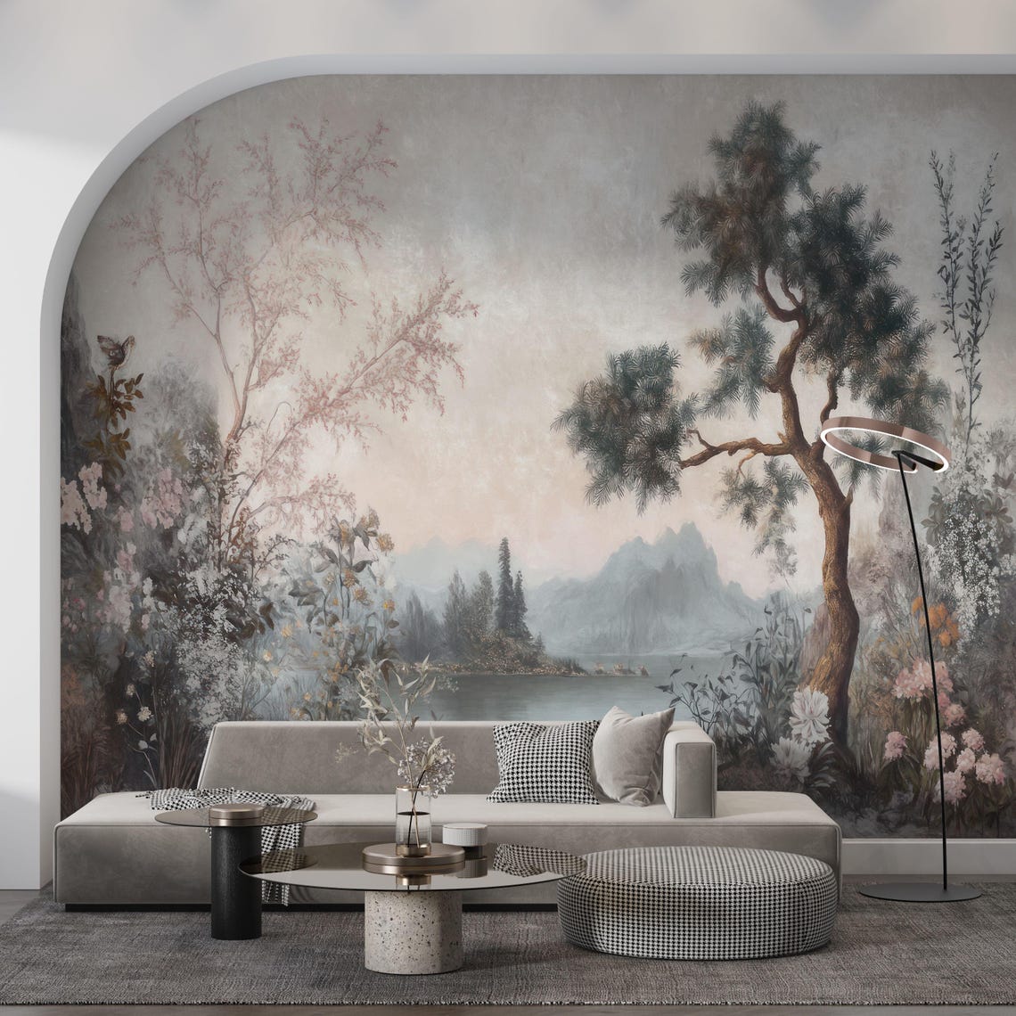 Vintage Chinoiserie Landscape Wallpaper Mural – Hand-painted Botanical ...