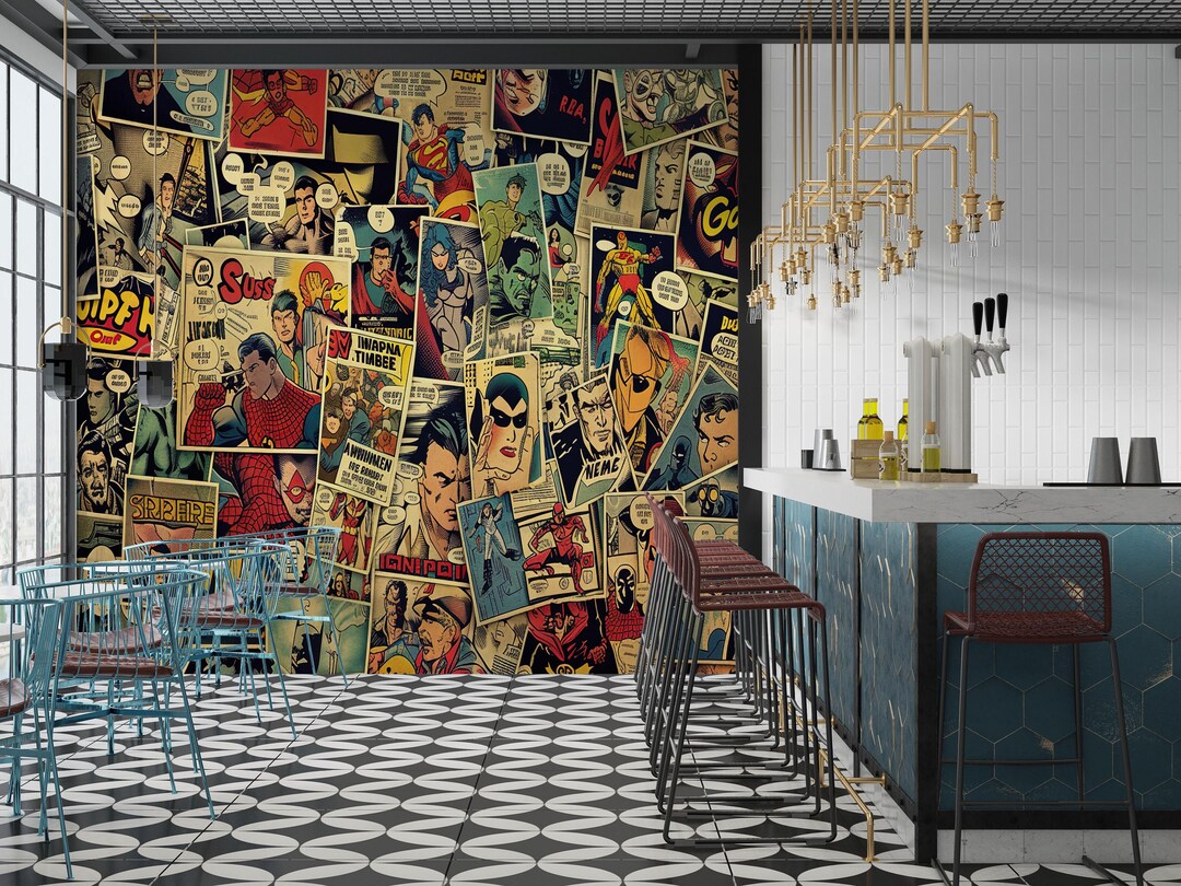 Retro Pop Art Wallpaper Original Collag Peel and Stick & Vintage Art ...