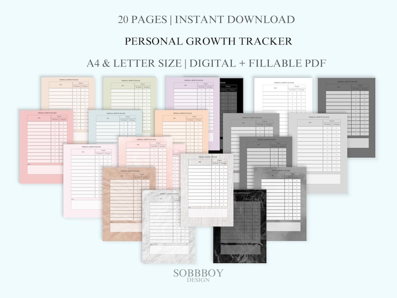 Personal Growth Tracker Digital Fillable PDF 20 Pages A4 & Letter Sizes ...